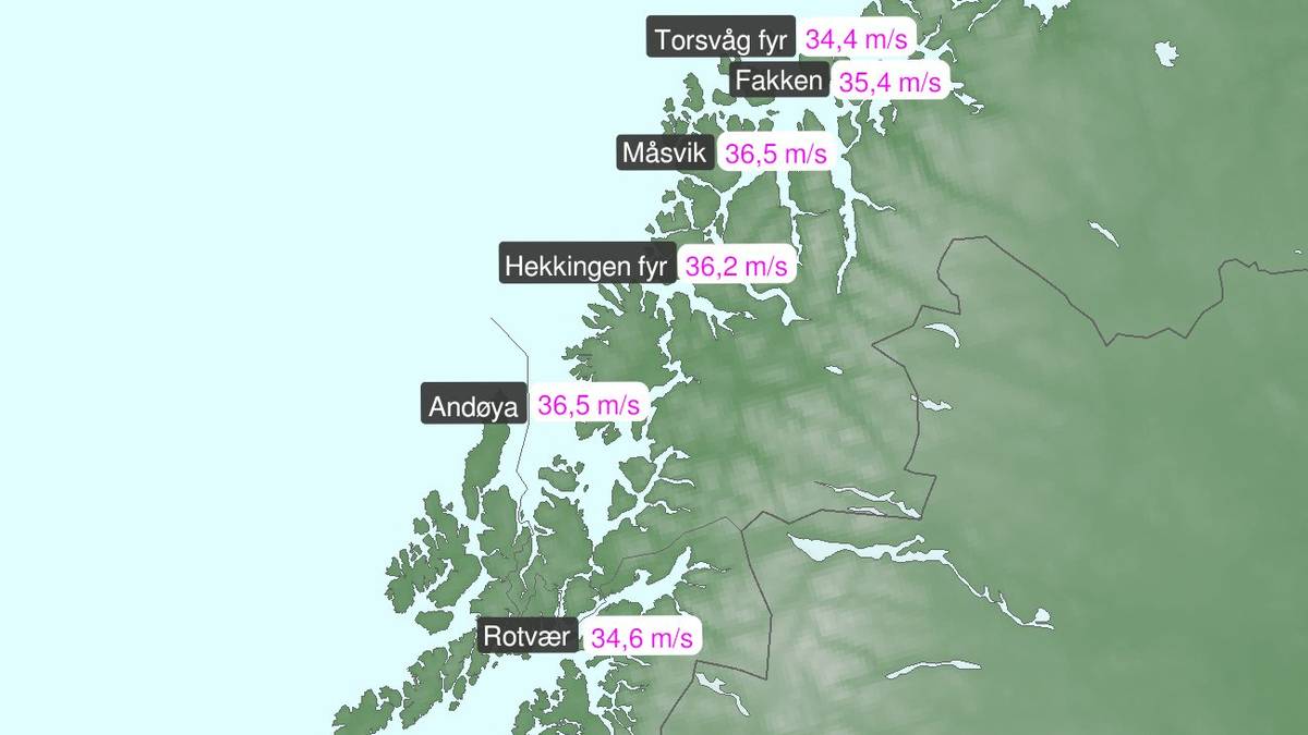 De kraftigste vindkastene ble målt på Andøya i går – NRK Nordland