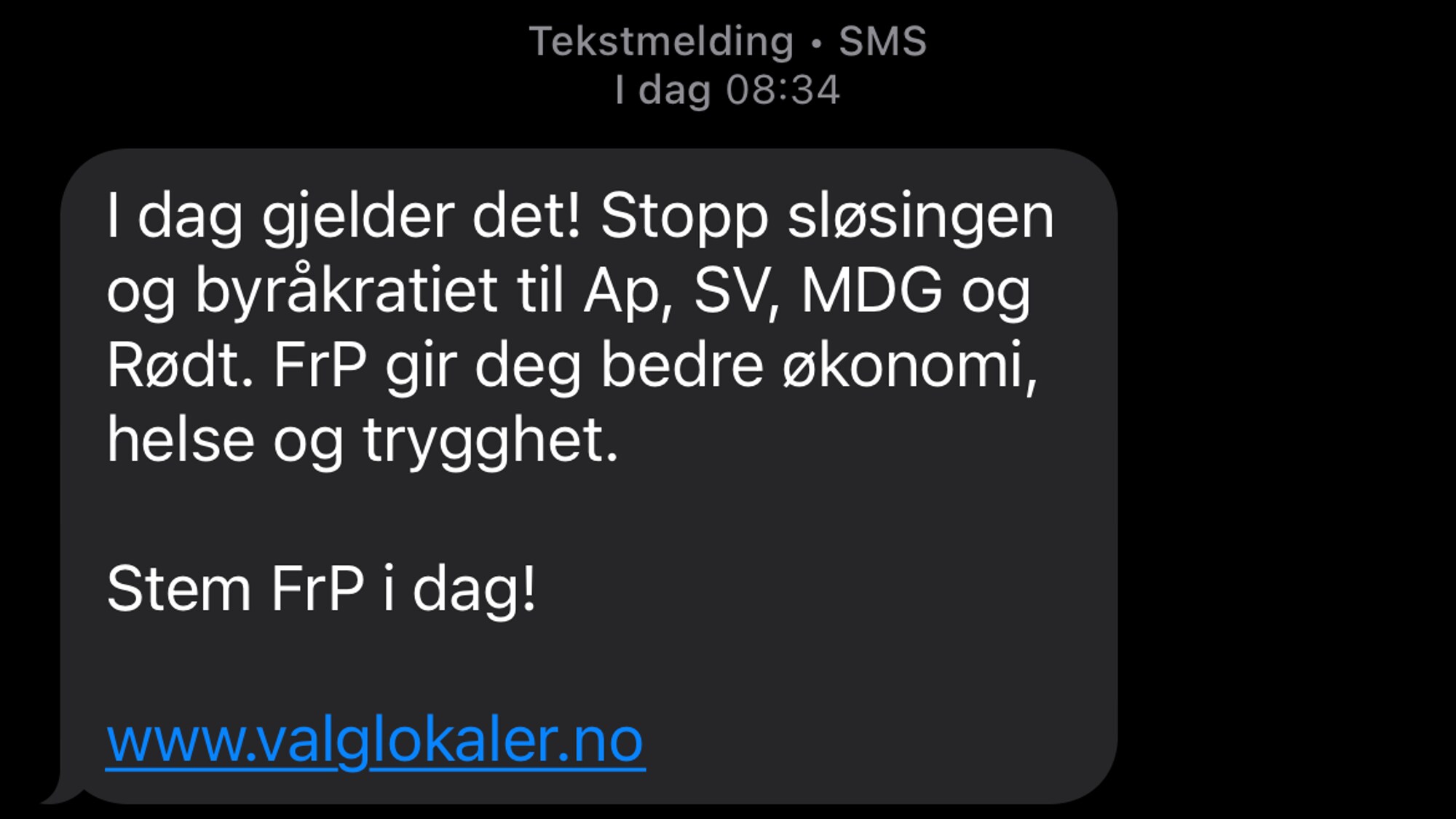 Folk reagerer på Frp-reklame på valdagen – over 400.000 har fått SMS ...