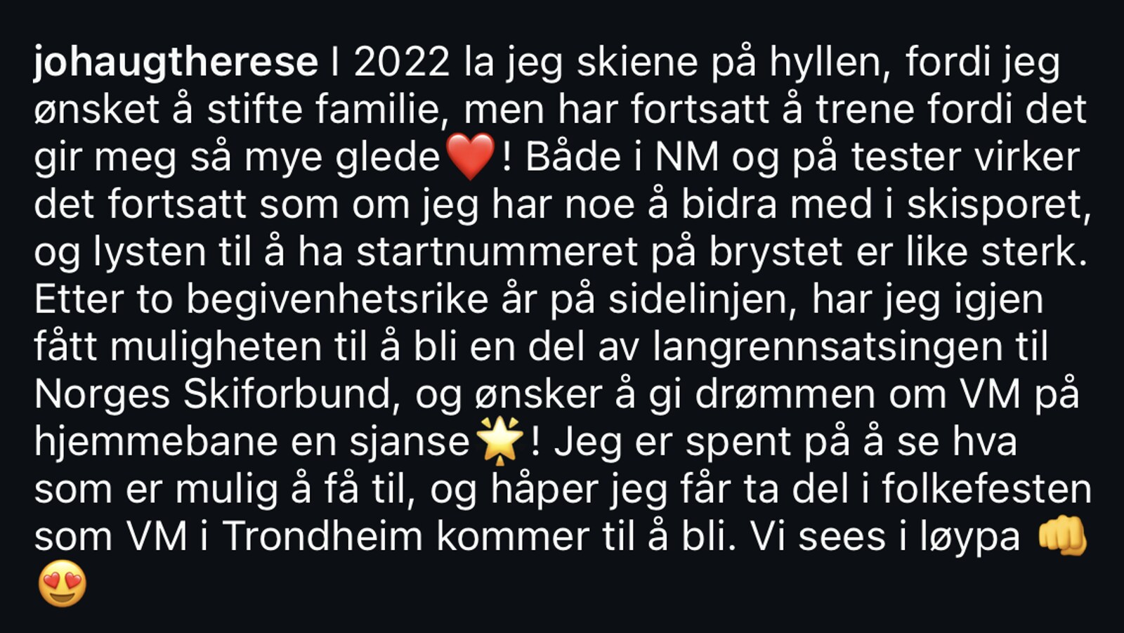 Therese Johaug gjør comeback: Satser mot VM i Trondheim 2025 – NRK ...