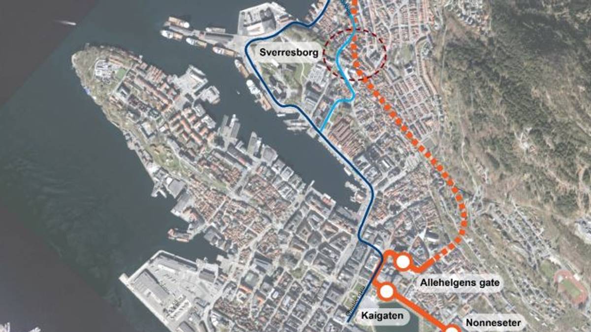 Skal konsekvensutgreie bybanen bak Bryggen – NRK Vestland