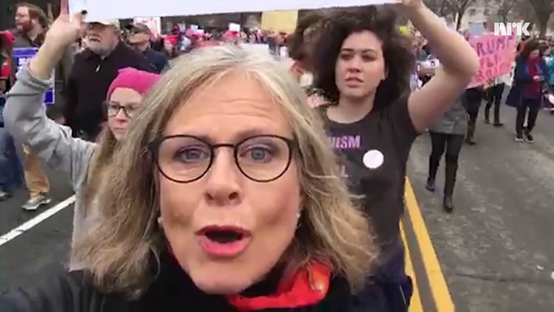 Gro Holm på demonstrasjonen i Washington – NRK