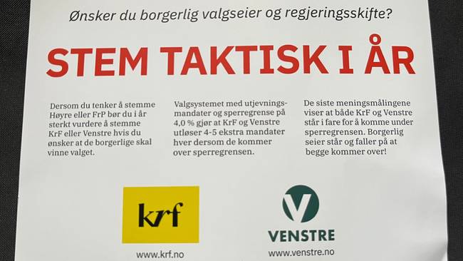 Anonym valbrosjyre oppfordrar til taktisk stemming på Venstre og KrF – uklart kven som står bak ...