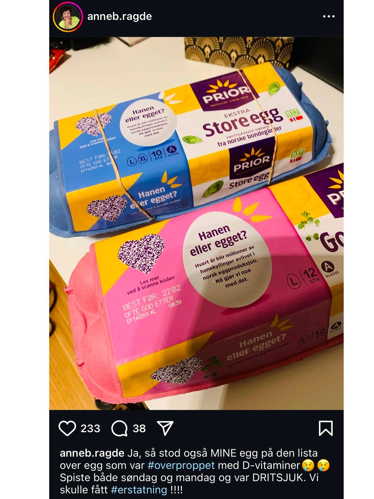 100 tonn egg kalla tilbake frå butikkane: Anne B. Ragde meiner ho blei ...