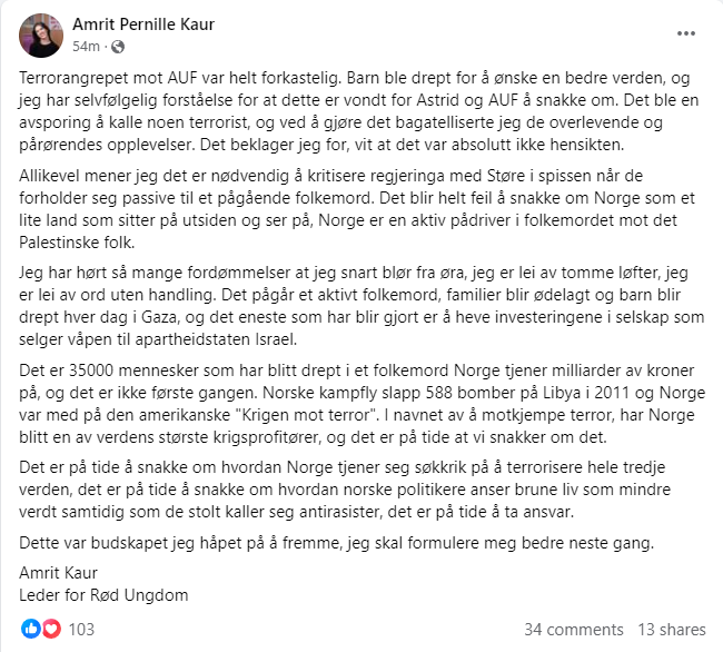 Lederen i Rød Ungdom beklager: – En avsporing å kalle noen terrorist – NRK Norge – Oversikt over ...