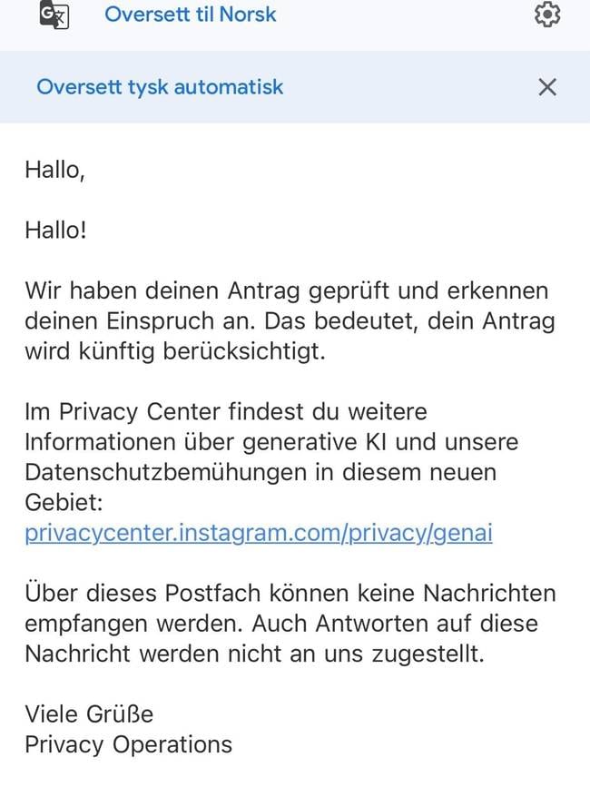 Marit ville reservere seg mot Metas KI-trening – fikk svar på tysk ...