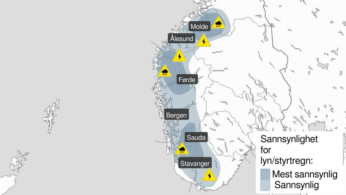 Farevarsel for styrtregn på Vestlandet og i Agder – NRK Vestland