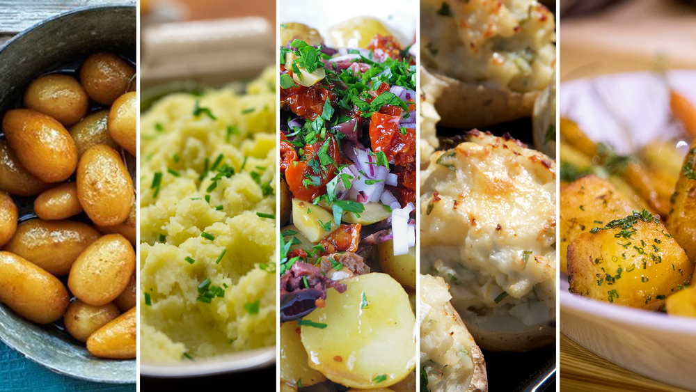 Poteter til middag- grillede, stekte og bakte poteter, potetmos ...