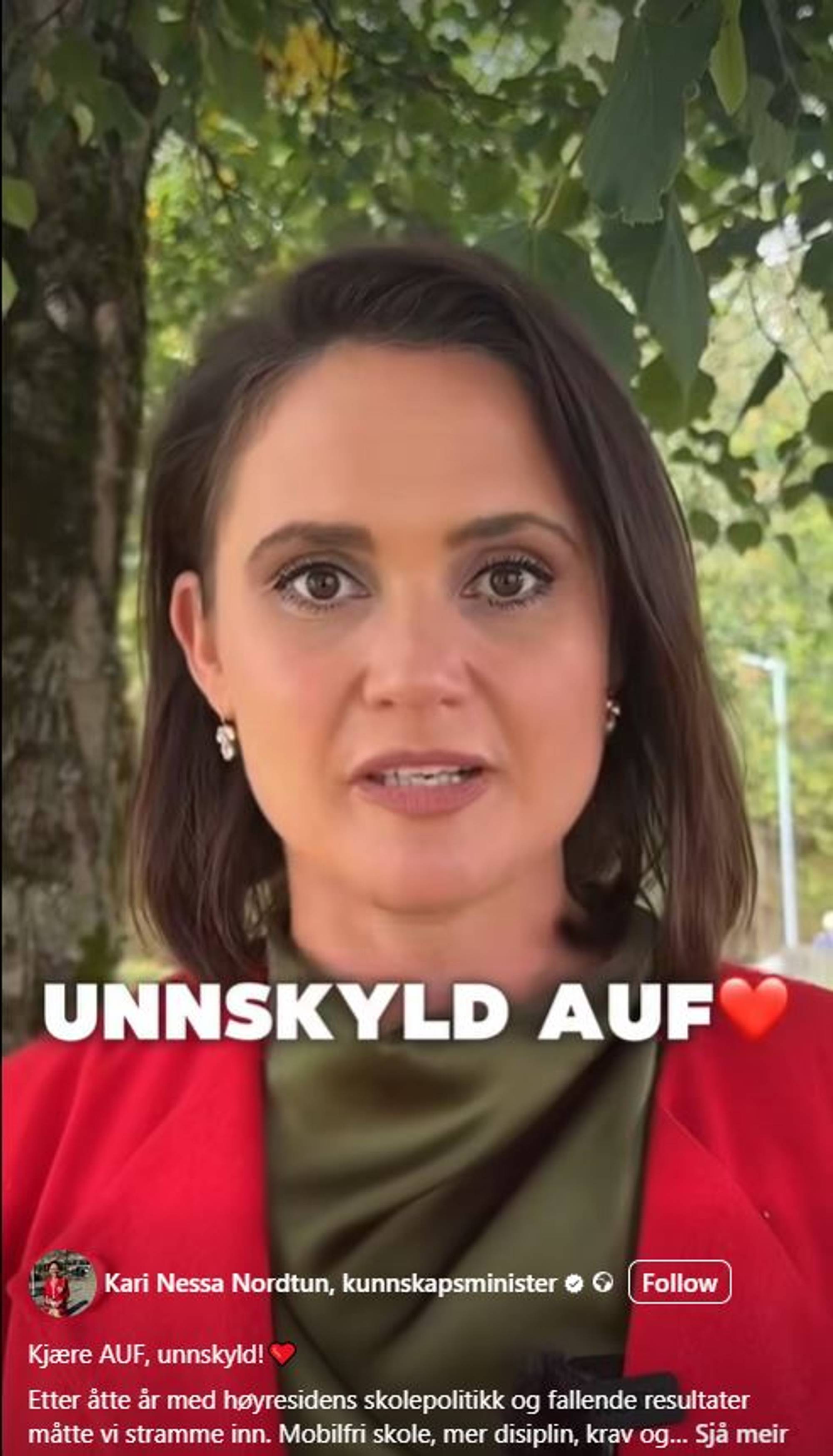 Kari Nessa Nordtun ber om orsaking for å ha svekka AUF i skulevalet – NRK Rogaland – Lokale ...