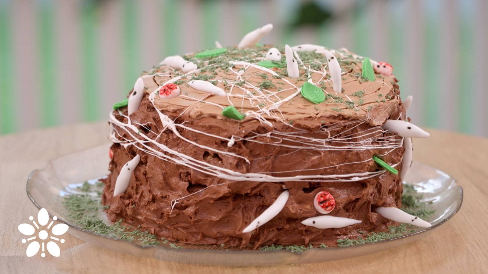 Ekkel kake med pynt av spindelvev til Halloween eller andre skumle an ...