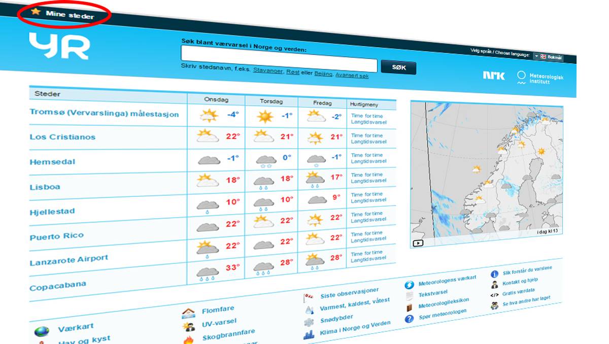 Slik sammenligner du været på favorittstedene dine – Yr